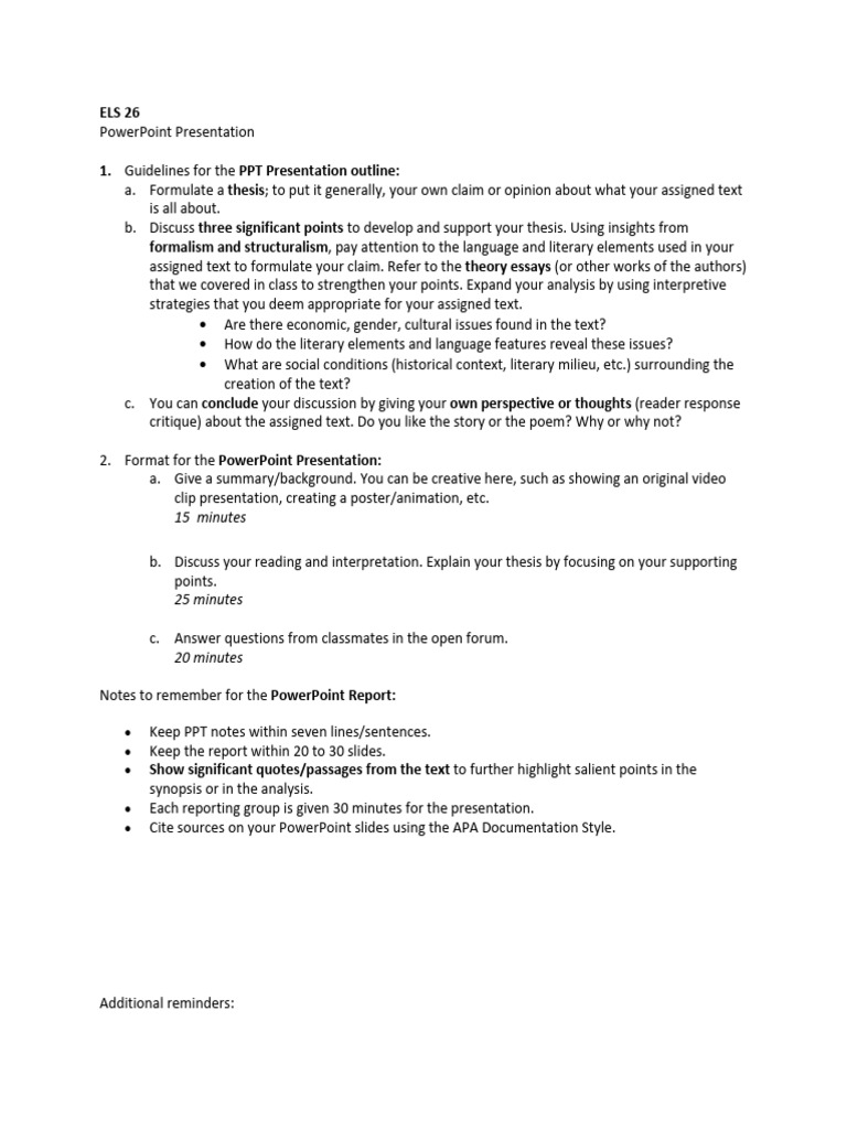 ELS 26 Group Report Guidelines and Criteria | PDF