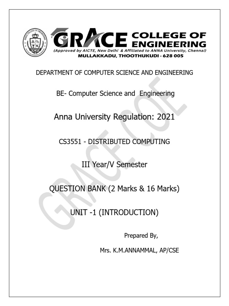 V CSE CS3551 DC QB Unit-1 | PDF