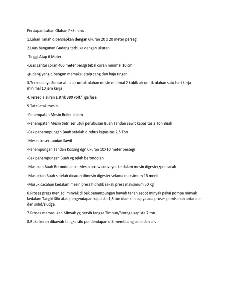 Persiapan Lahan Olahan PKS Mini | PDF