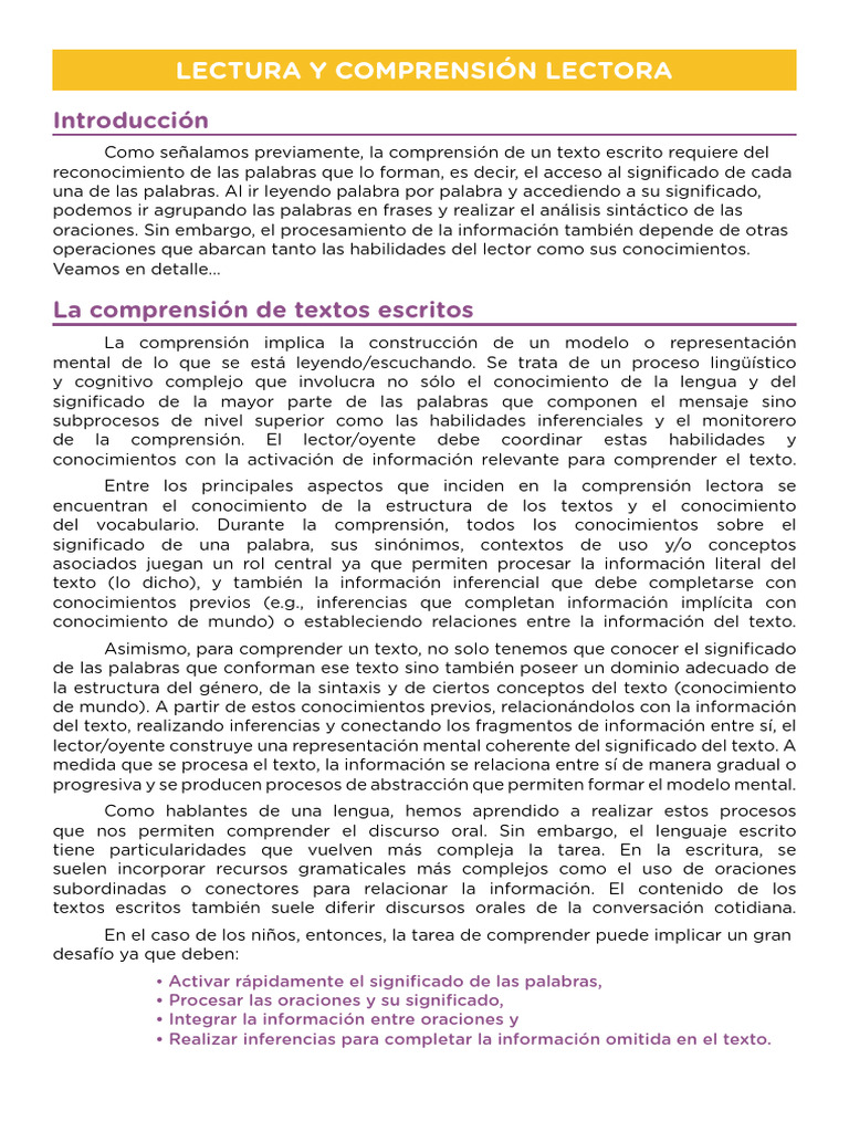 Lectura y Comprensión Lectora. | PDF