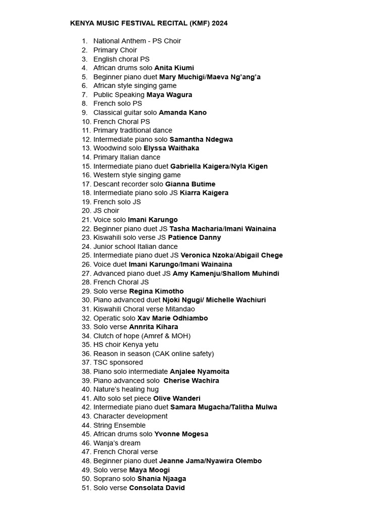 Kmf Recital Programme 2024 | PDF