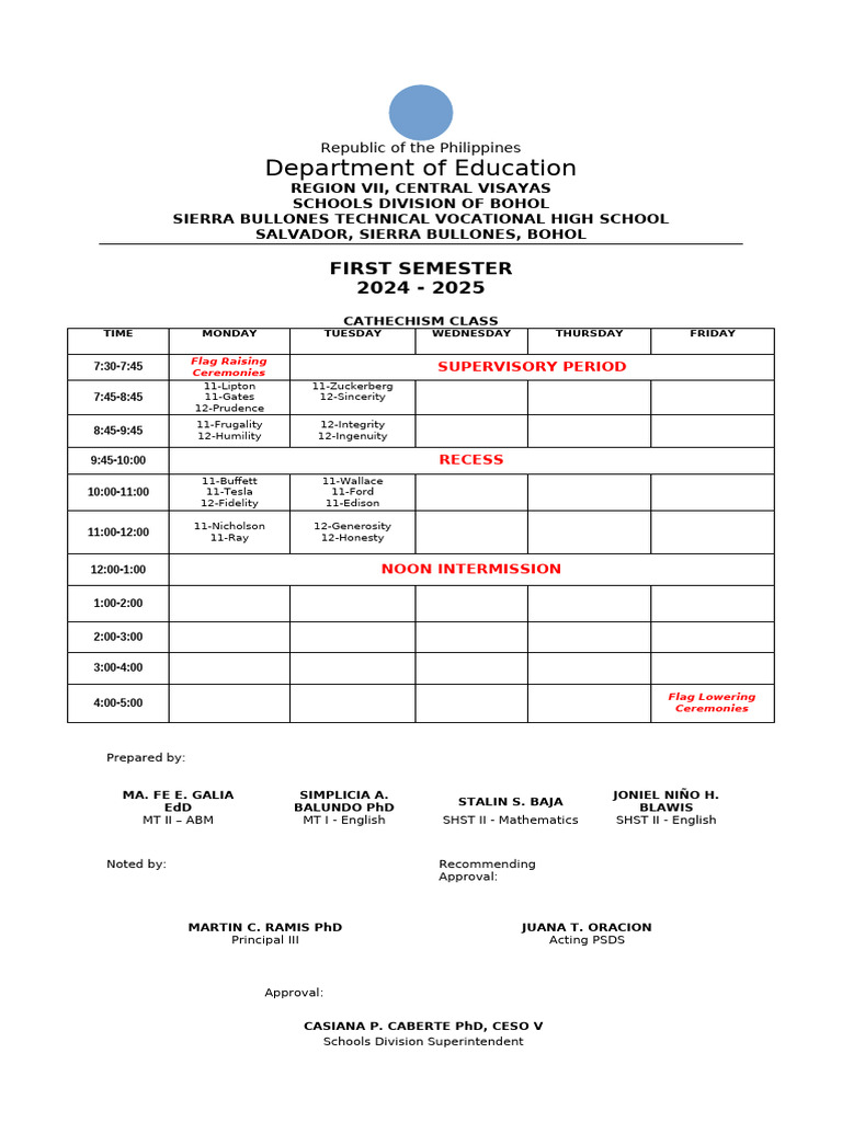 Class Program CATECHIST 2024-2025 1ST SEM | PDF
