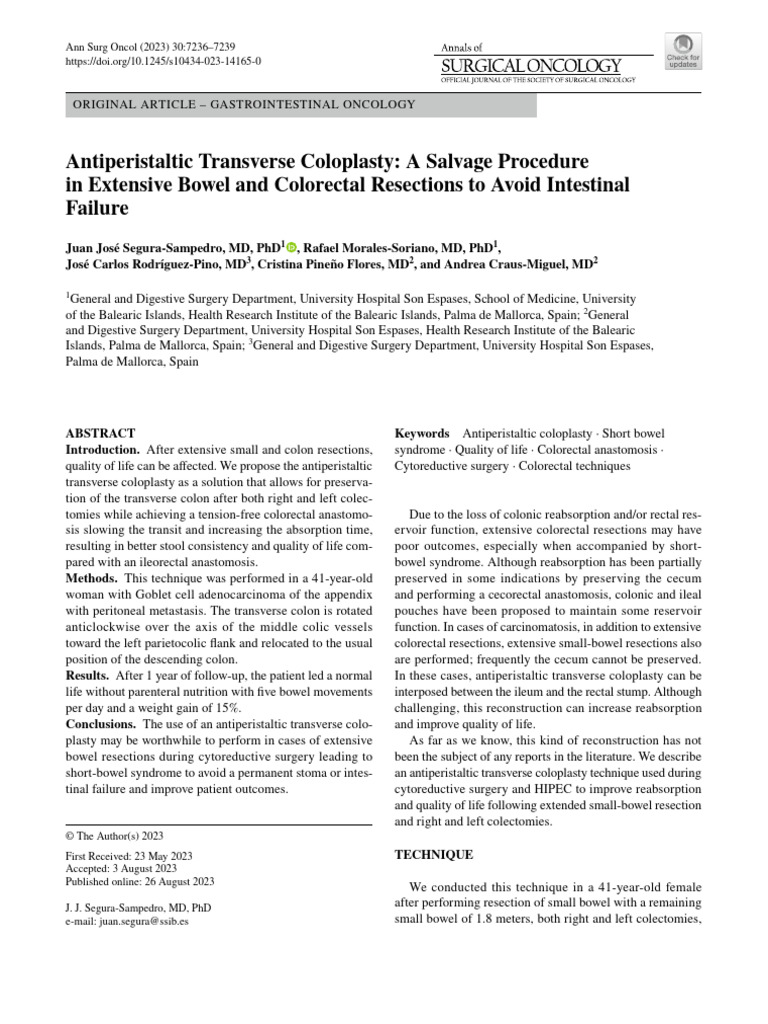 Antiperistaltic Transverse Coloplasty: A Salvage Procedure in Extensive ...