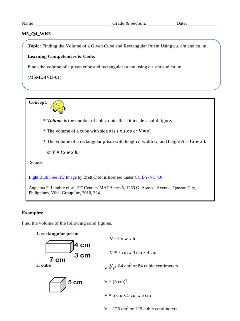 Worksheets Math5 Q4 Week34 | PDF