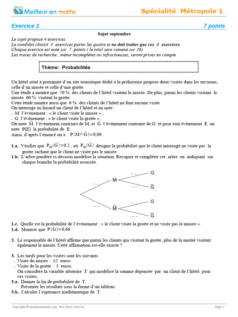 Exercices de probabilités premiere spé | PDF