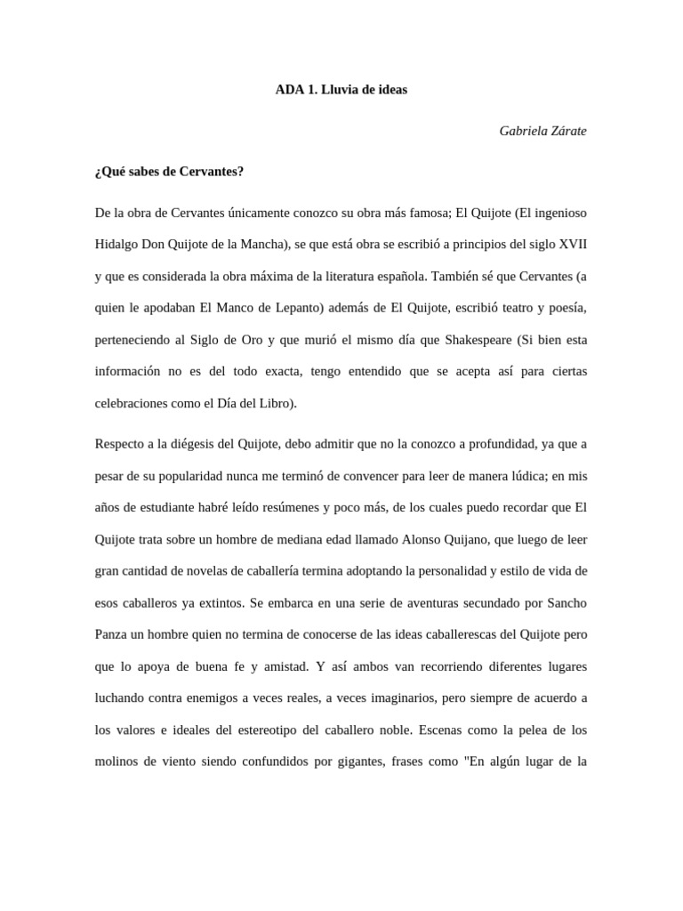 ADA 1. Gabriela Zarate | PDF | Don Quixote Characters | Spanish Novels
