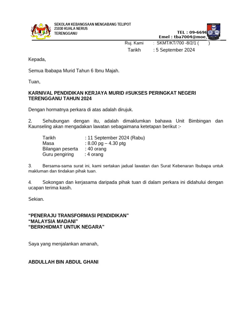 SRT Makluman Kepada Ibubapa | PDF