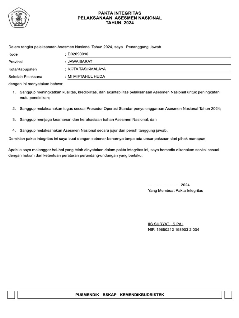 Fakta Integritas Bu Iis MI | PDF