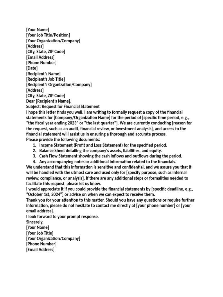 Letter Requesting Financial Statement | PDF