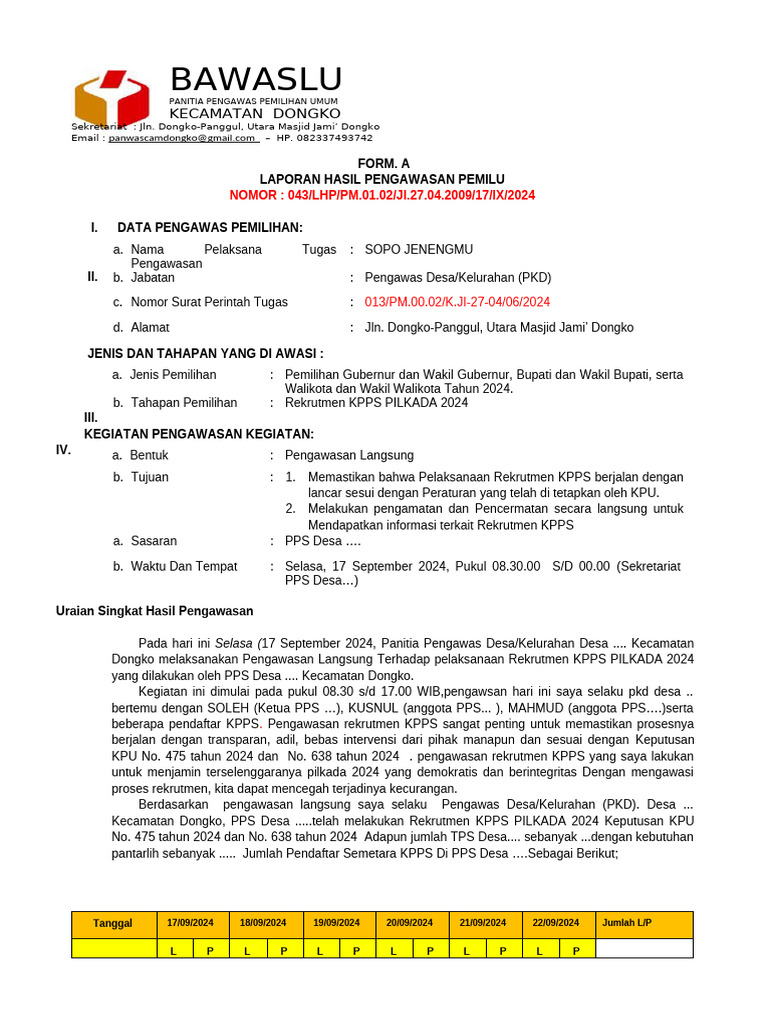 Contoh Form A Rekrutmen Kkps Pilkada | PDF