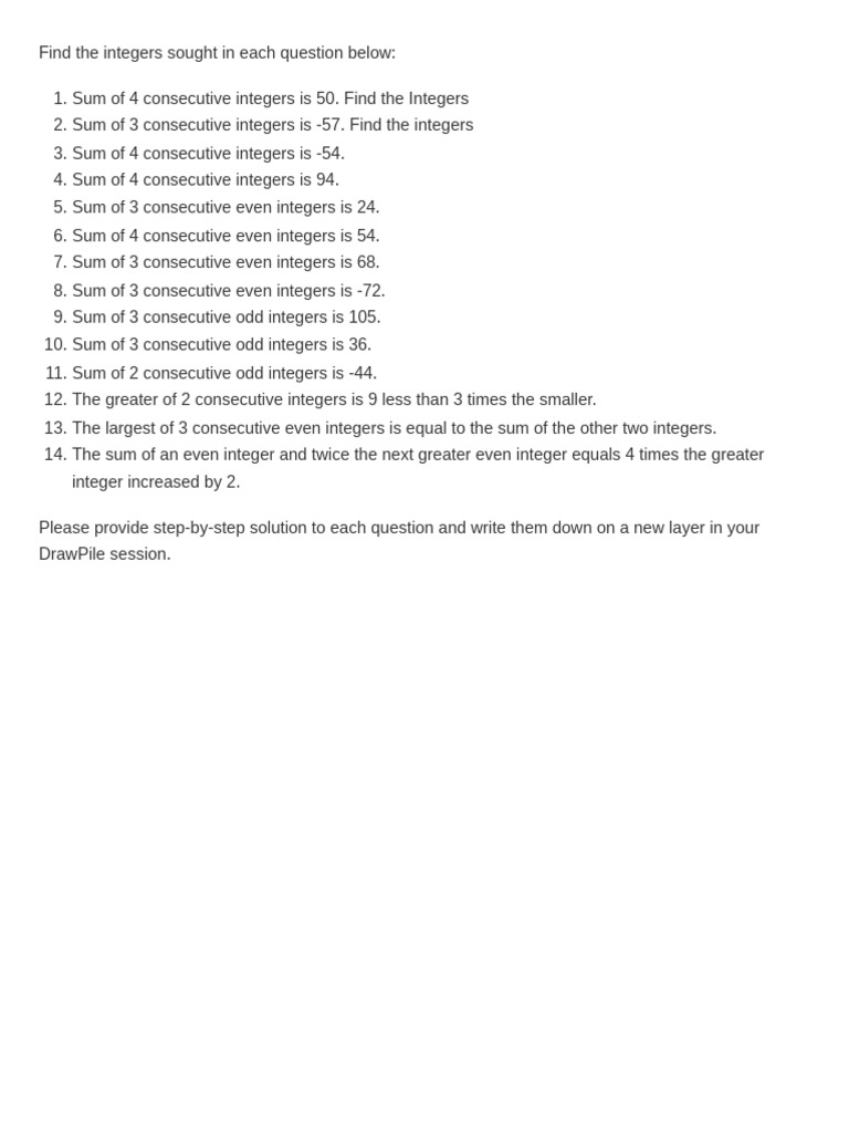 Consecutive Integer Word Problems | PDF