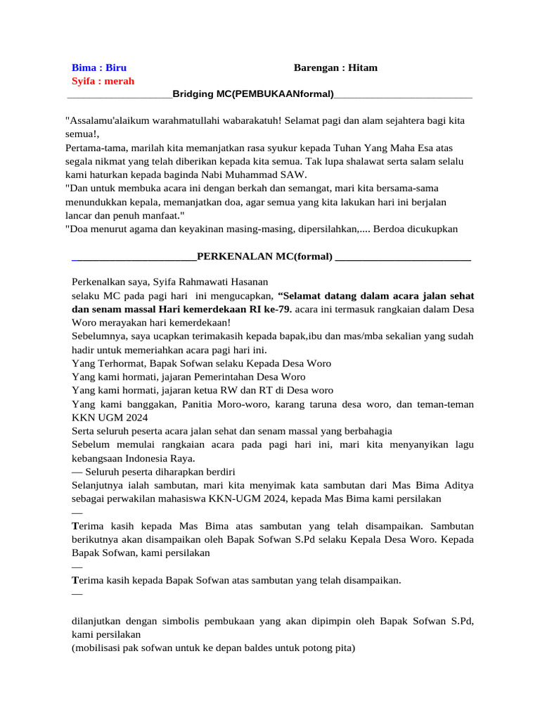 Teks MC Jalan Sehat Dan Senam | PDF