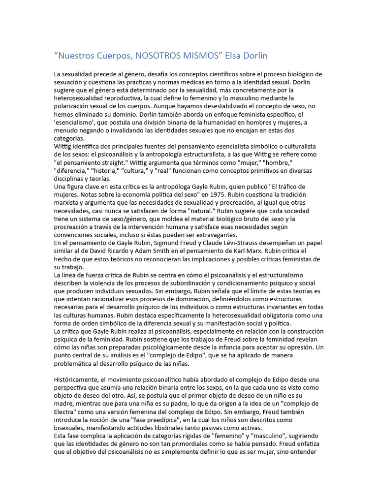 Nuestros Cuerpos Elsa Dorlin - Resumen | PDF | Complejo de Edipo | Género