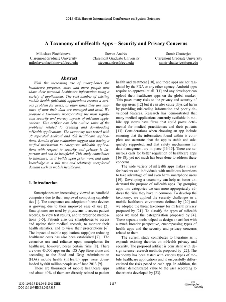 A Taxonomy of Mhealth Apps - Security and Privacy Concerns | PDF ...