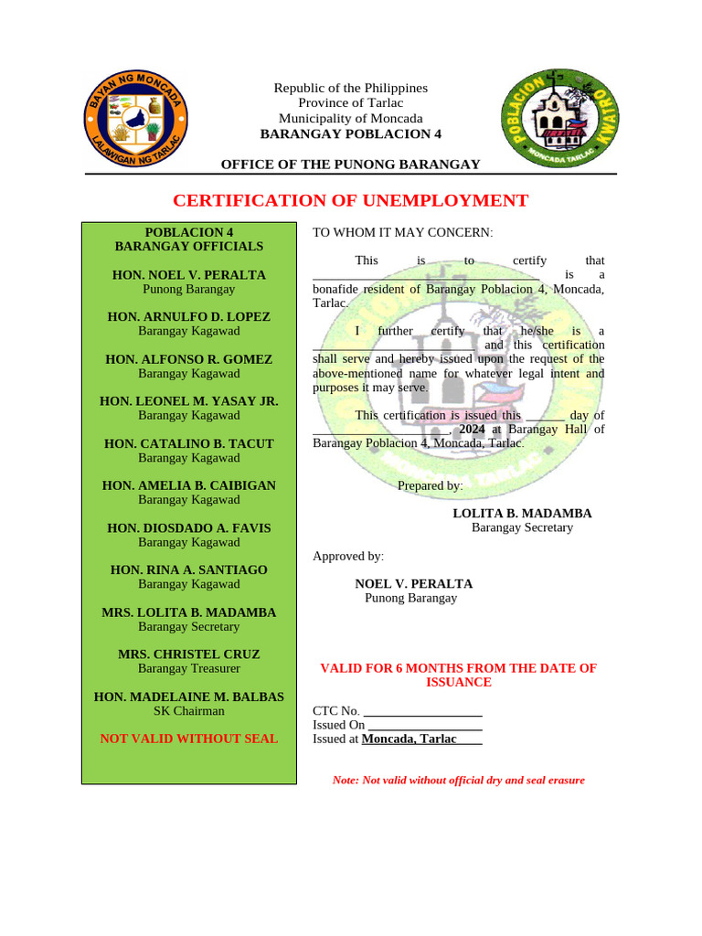 Barangay Certification Pob 4 | PDF