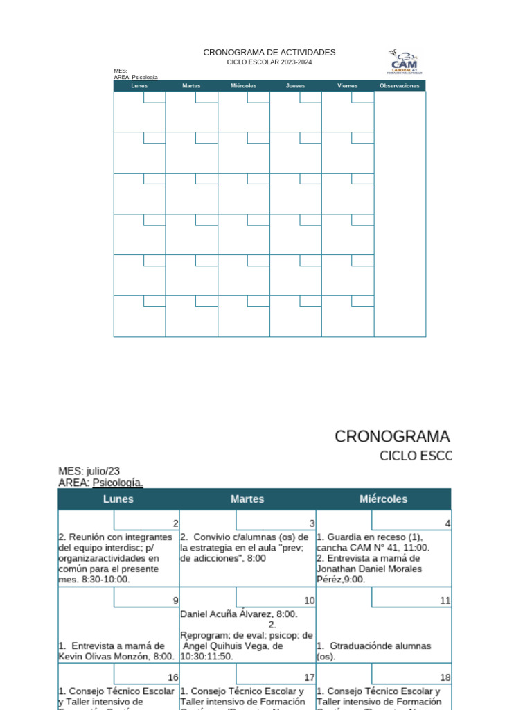Cronogramas 2023-2024 | PDF