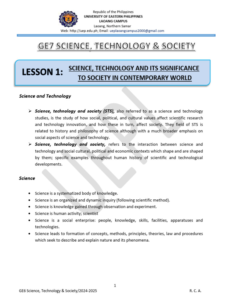 STS-Unit-1-Lesson-1 | PDF