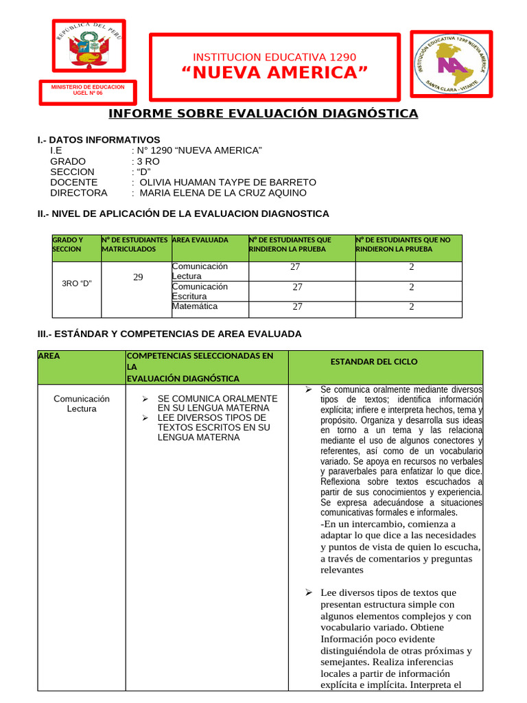 S5 - Informe Diagnostico 3ro | PDF