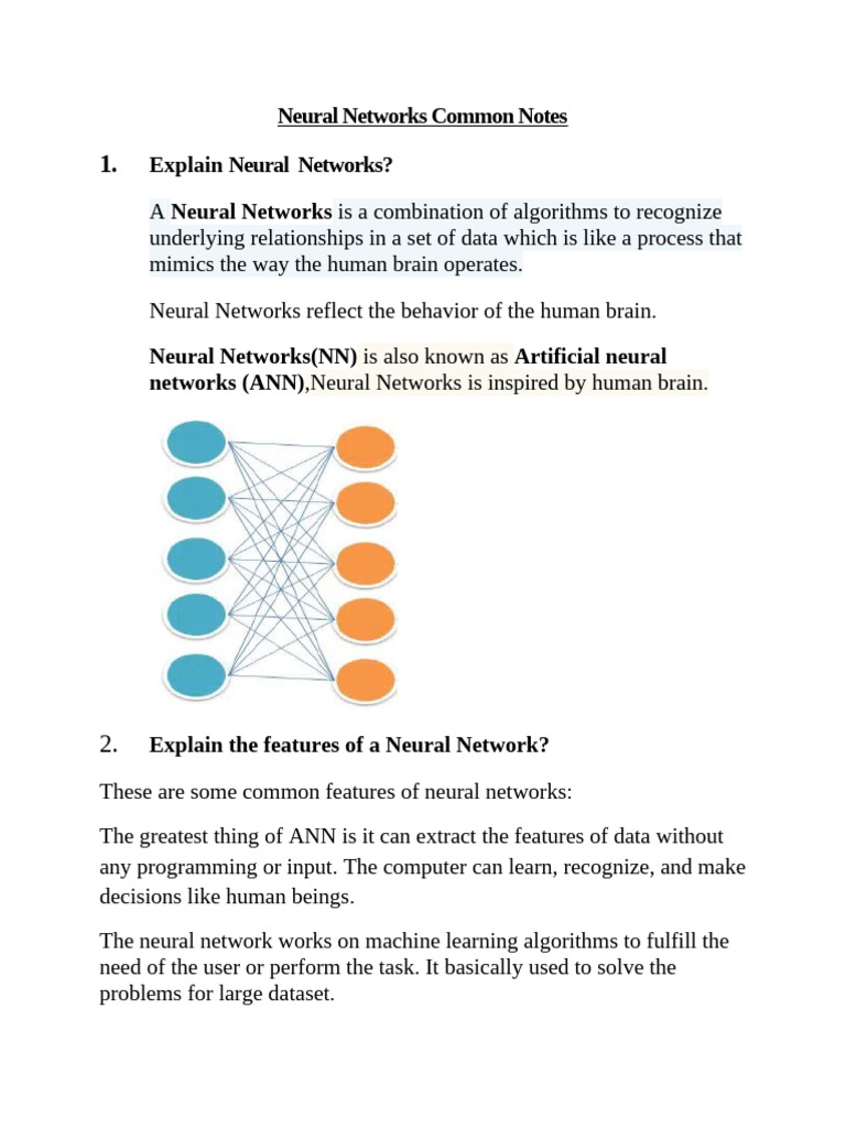 Neural Networks Common Notes | PDF