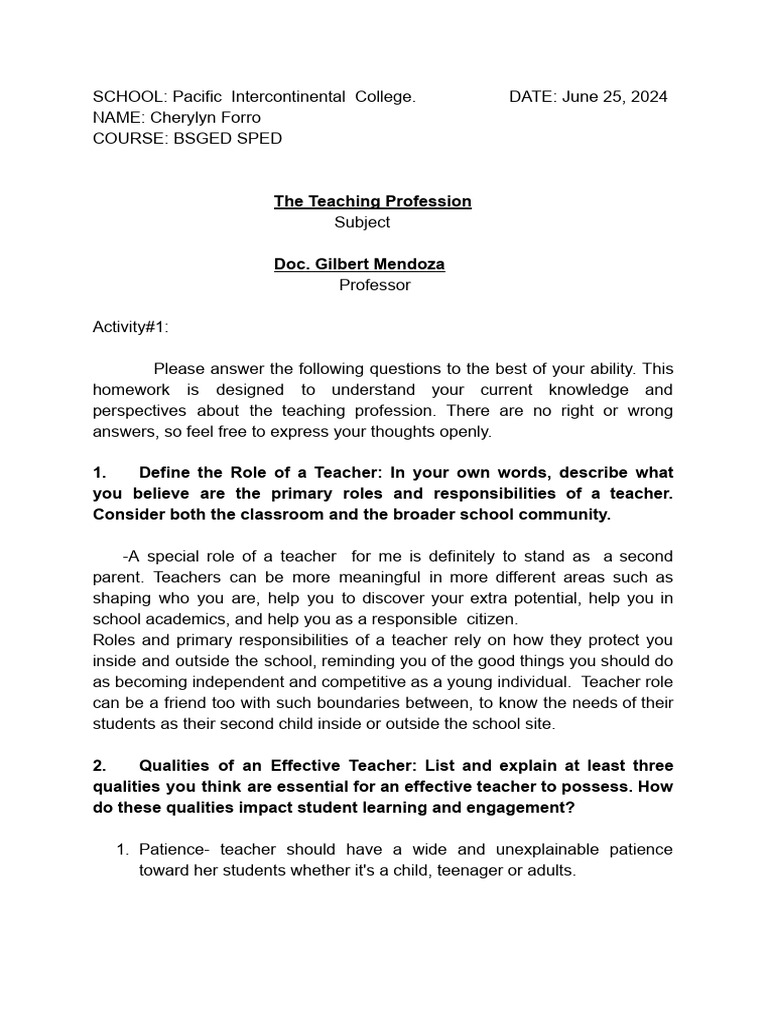 TheTeachingProfession Activity#1 | PDF