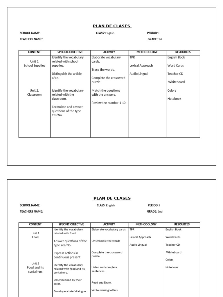 English plan 1st partial | PDF