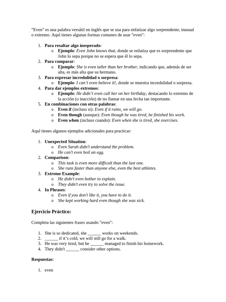 Uso y Traducción de "Even" en Inglés | PDF