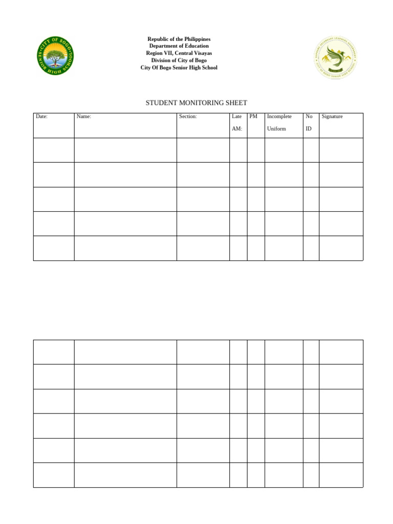 Student Monitoring Sheet Sy 2024 2025 | PDF
