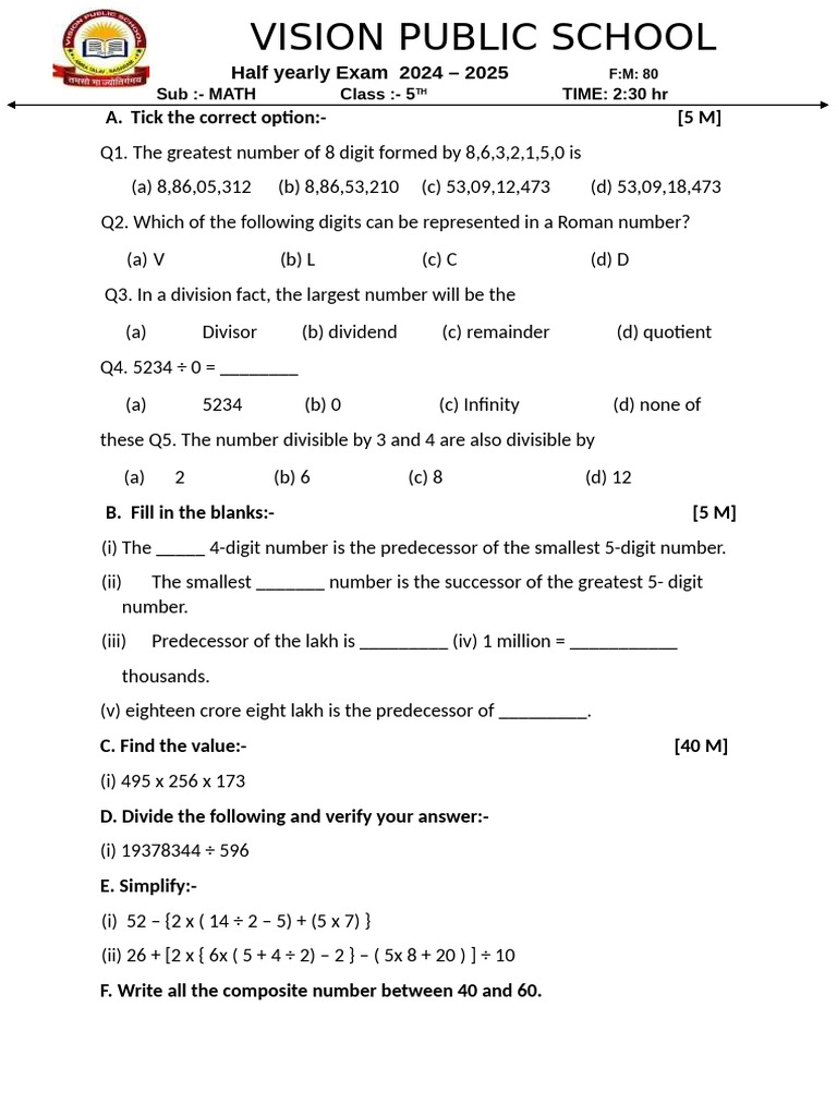 Math Okk Class 5 | PDF