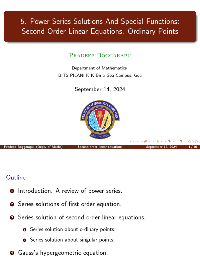 10. Second Order Linear Equations. Ordinary Points | PDF