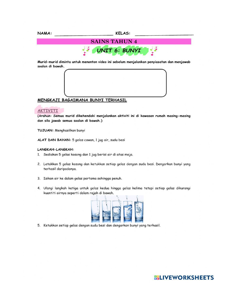 Bunyi Sains Tahun 4-Liveworksheet | PDF