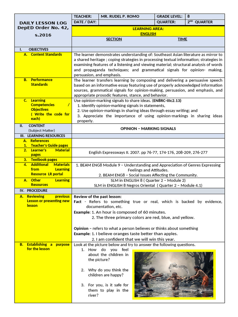 rr DAILY LESSON LOG | PDF