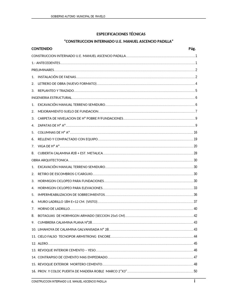 Especificaciones Tecnicas Internado | PDF
