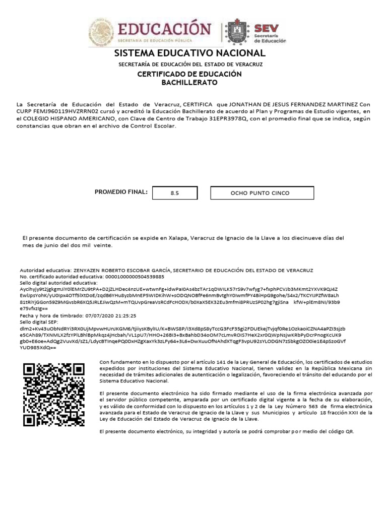 Certificado-Bachillerato Jonathan de Jesus | PDF