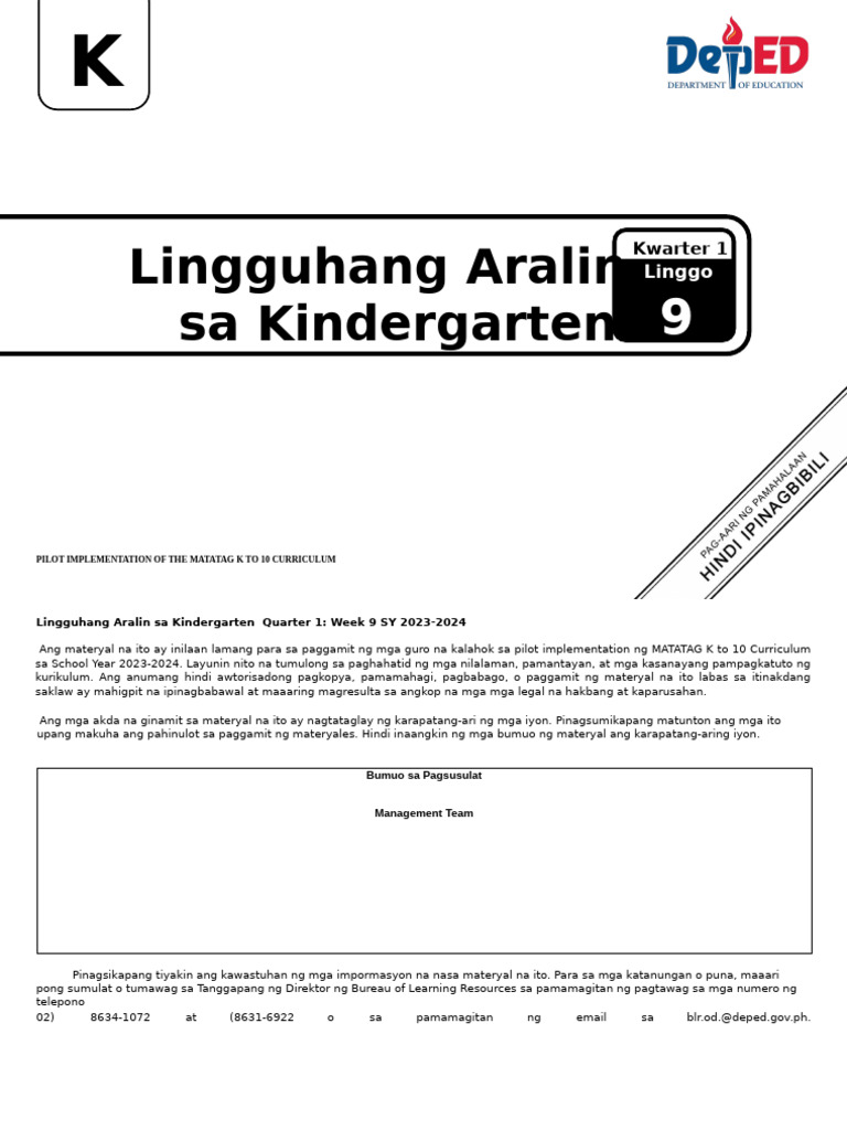 LE Kindergarten4 Q1 Week9 V.2 | PDF | Wellness