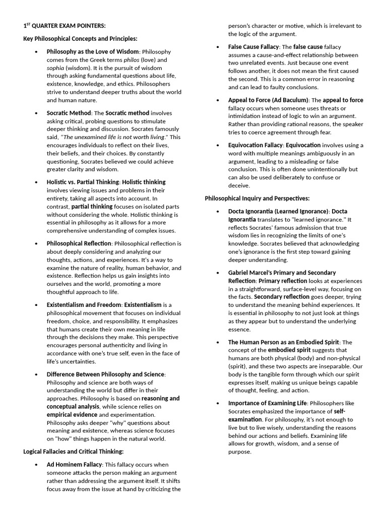 1st Quarter Exam Pointers | PDF