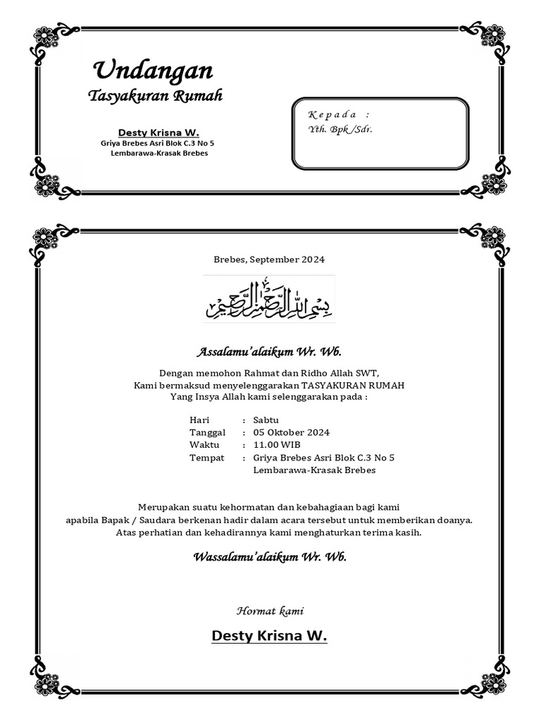 Undangan Tasyakuran Rumah | PDF