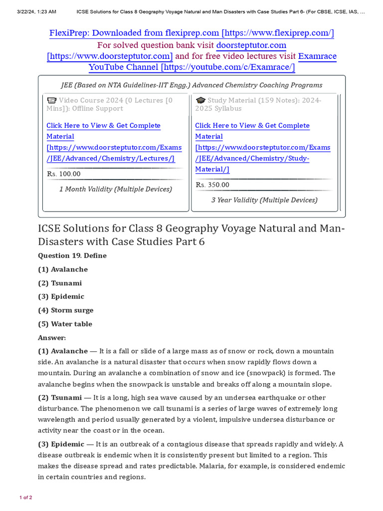 ICSE Solution For Class 8 Geography Voyage Natural and Man Made ...