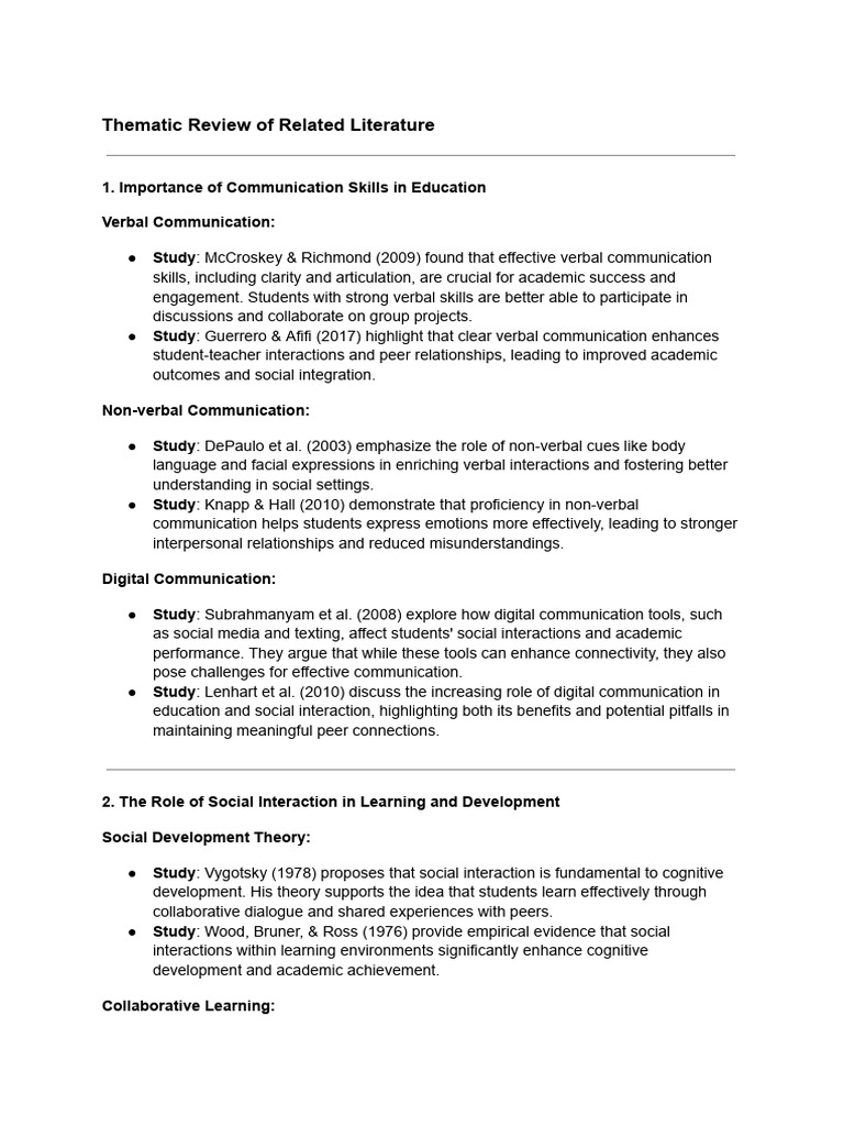 EX - Thematic Review of Related Literature | PDF | Communication ...