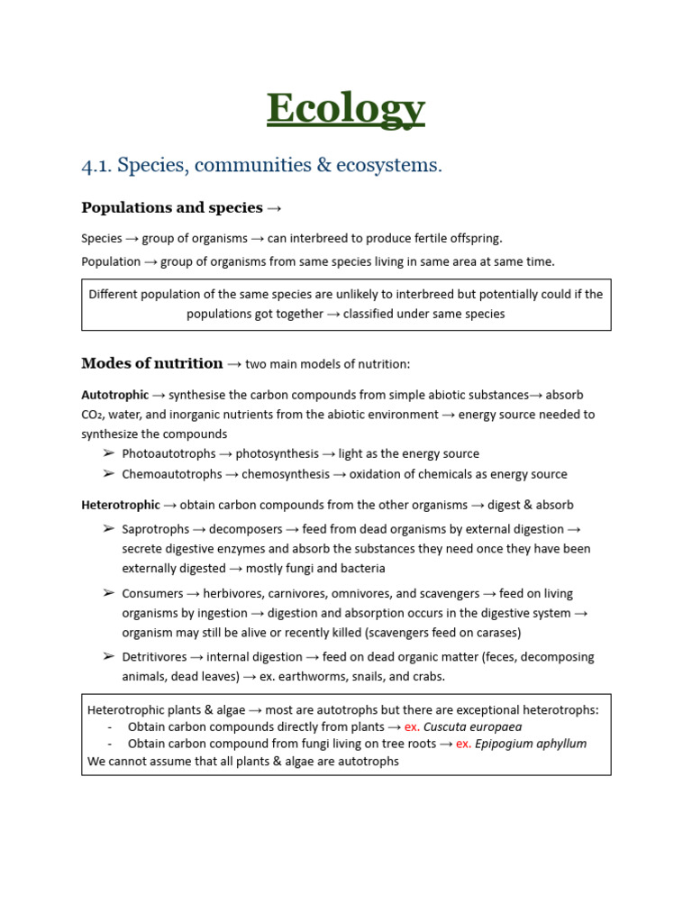 IB Bio 4. Ecology | PDF