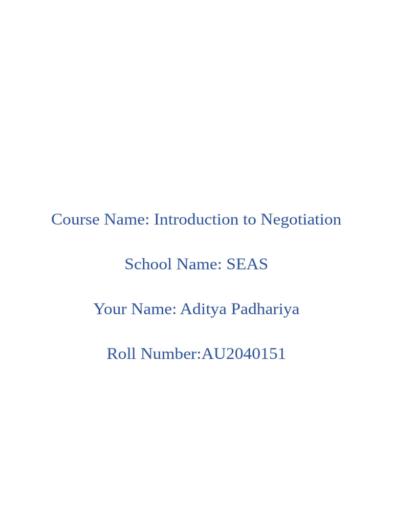 Introduction To Negotiation | PDF | Negotiation | Business
