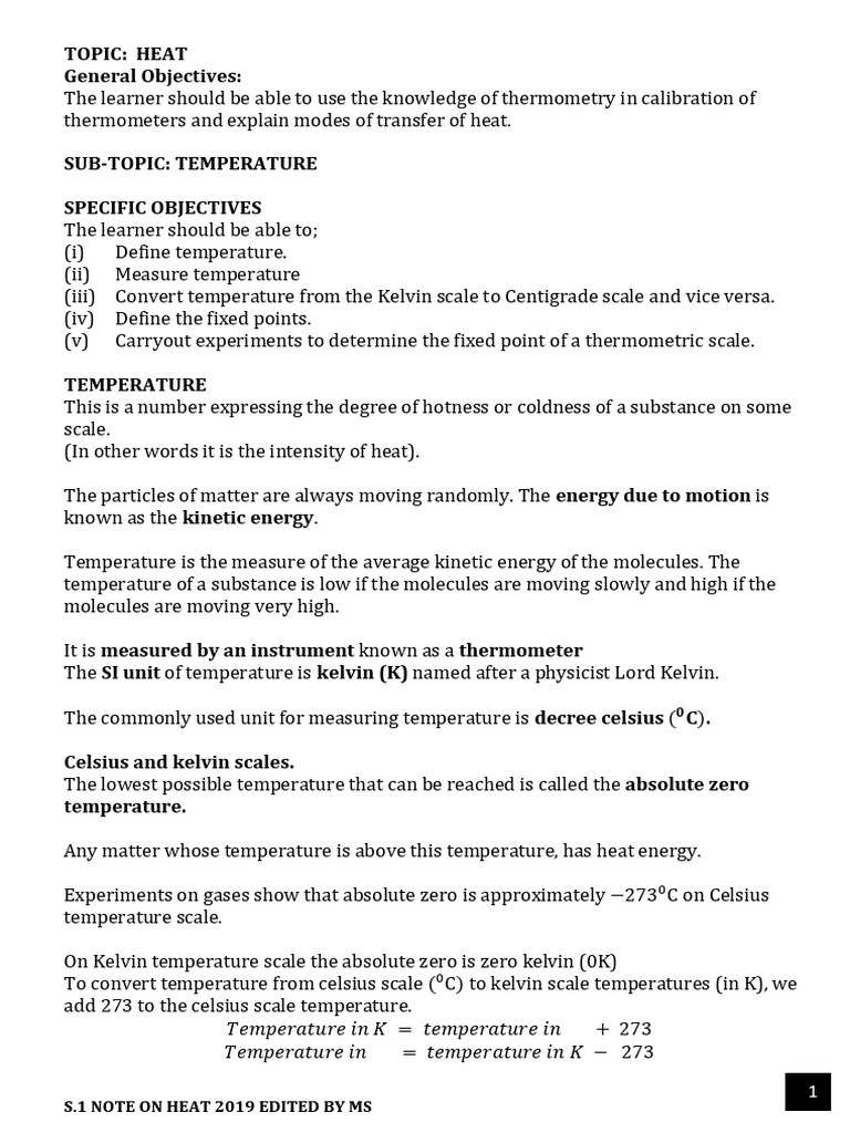 S.4 Physics Heat Notes | PDF
