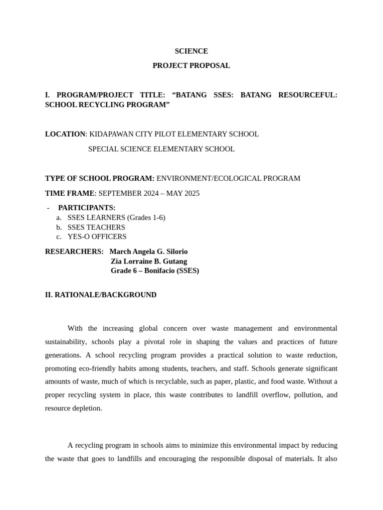 SSES - MZ Project Proposal | PDF