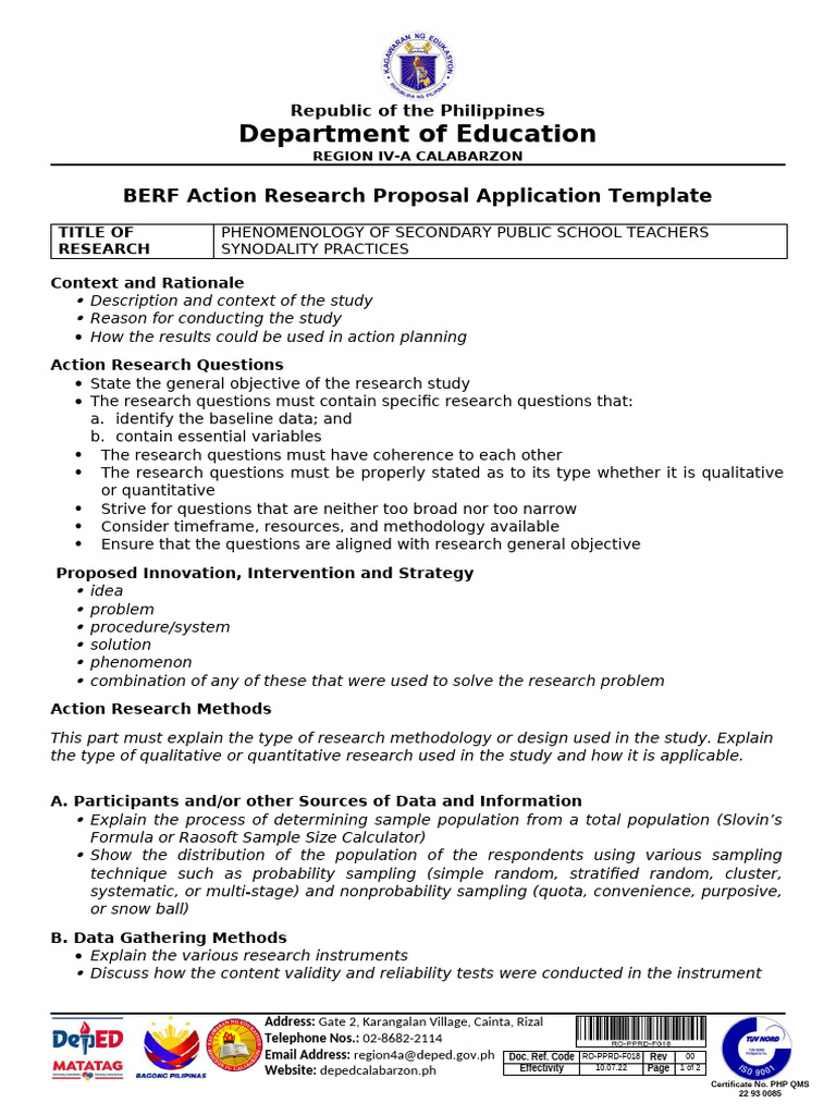 Action Research Proposal Application Template | PDF