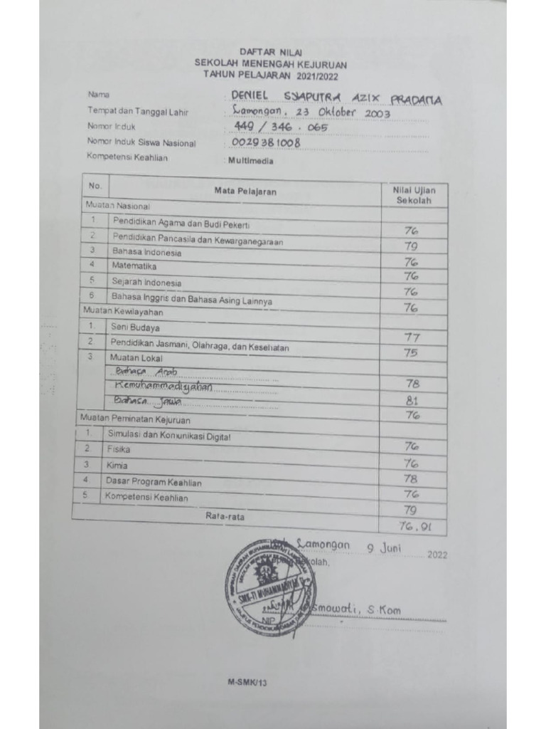 TRANSKRIP NILAI | PDF