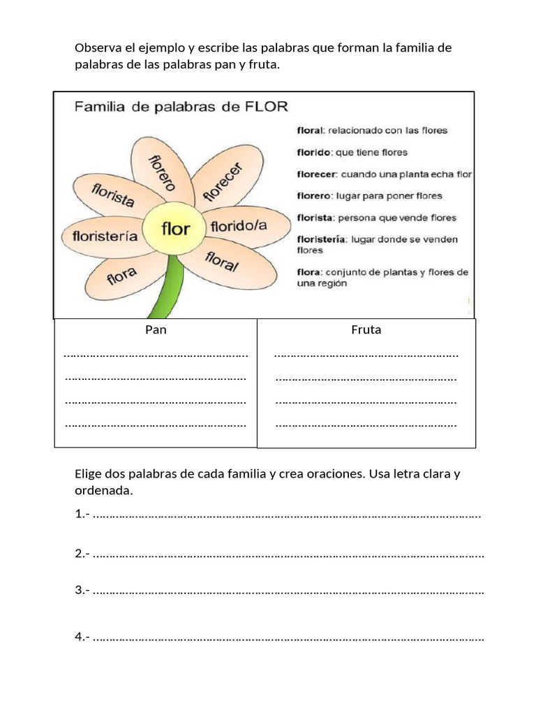 Familias de Palabras: Pan y Fruta | PDF