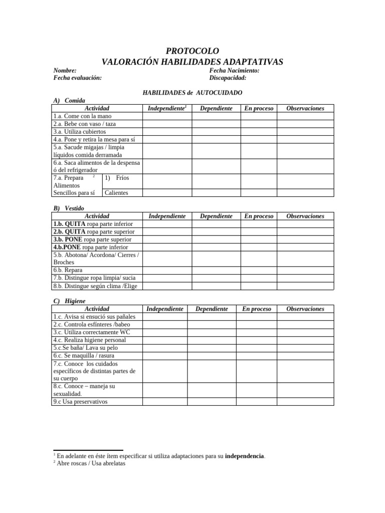 Protocolo Habilidades Adaptativas | PDF | Comunicación