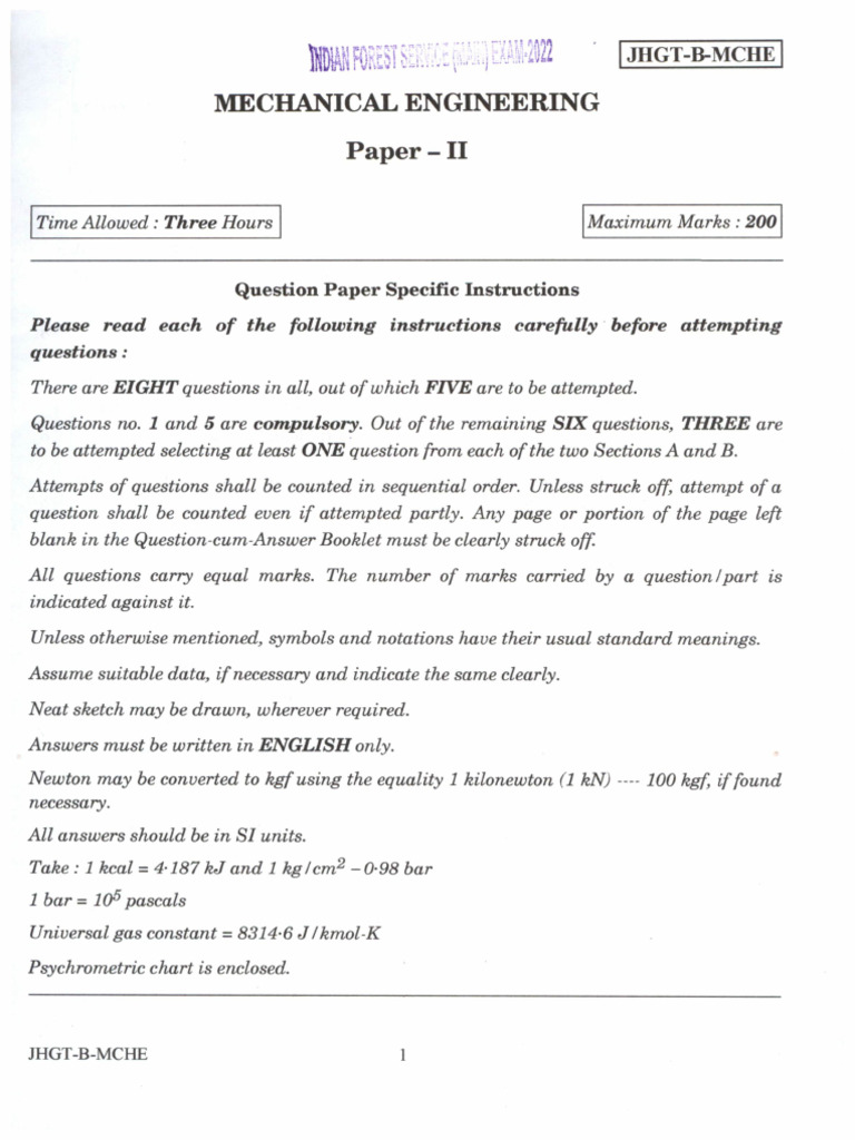 QP Ifsm 22 281122 Mechanical Engineering Paper II | PDF