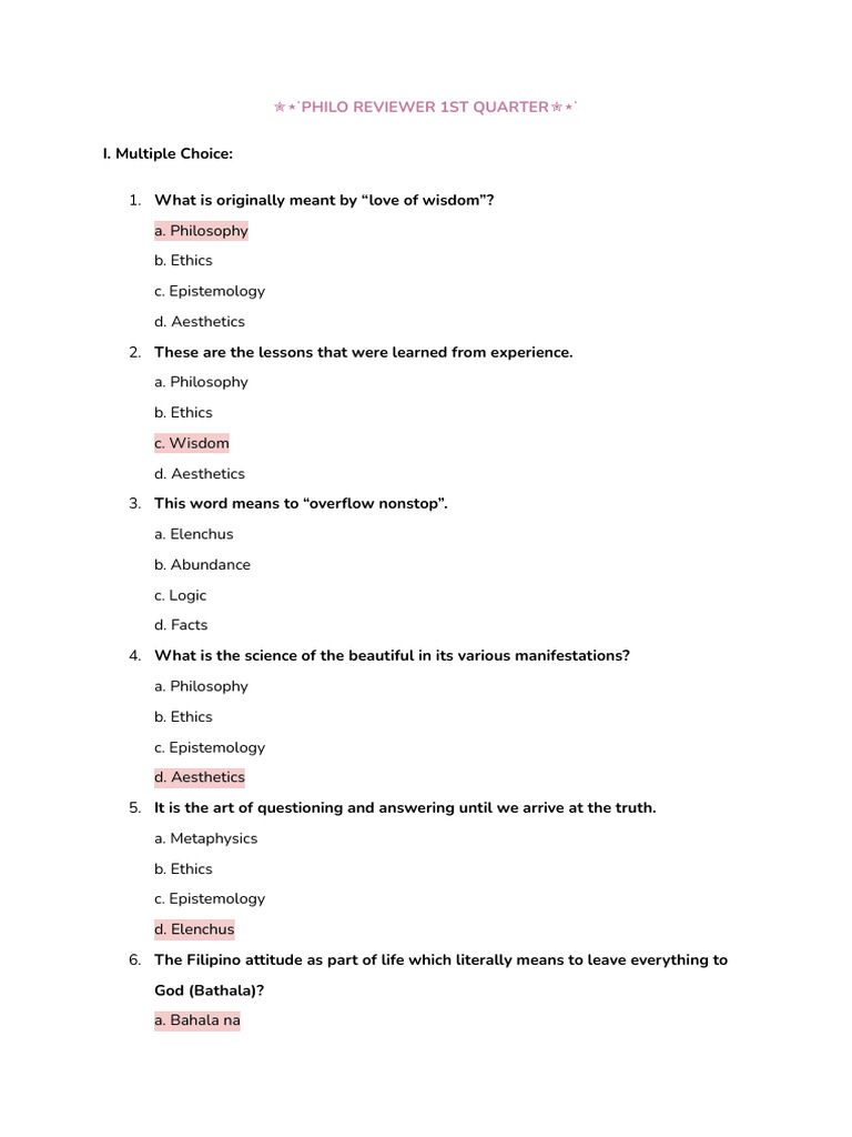 Philo Reviewer 1ST Quarter | PDF