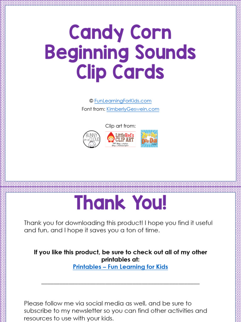 Candy Corn Beginning Sounds Clip Cards | PDF