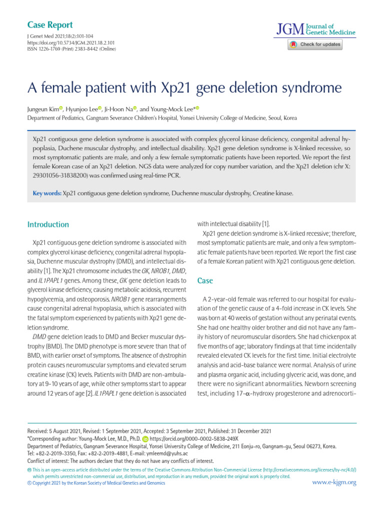 A Female Patient With Xp21 Gene Deletion Syndrome: Case Report | PDF